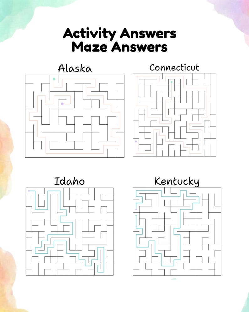 Printable 50 States Activity Book | Kids US Geography Coloring Mazes ...