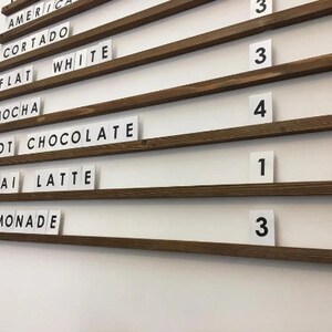 Wood Rails Tiles Letter Menu Board Sign hanging Rails and Letter Menu ...