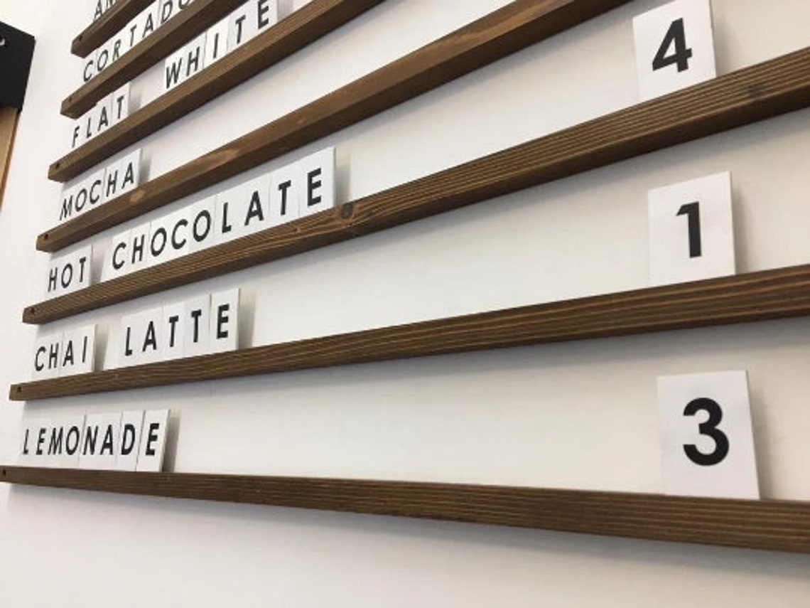 Wood Rails Tiles Letter Menu Board Sign hanging Rails and Letter Menu ...