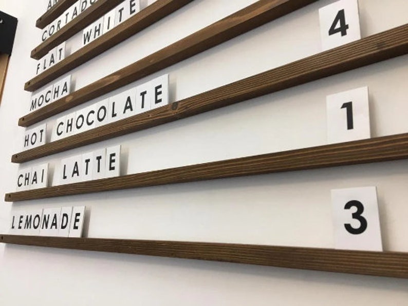 Wood Rails Tiles Letter Menu Board Sign hanging Rails and Letter Menu ...