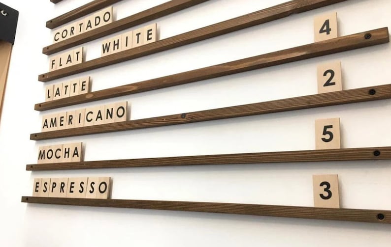 Wooden Rails Menu Board Wooden Alphabetic Letters Sign Changeable Wall ...