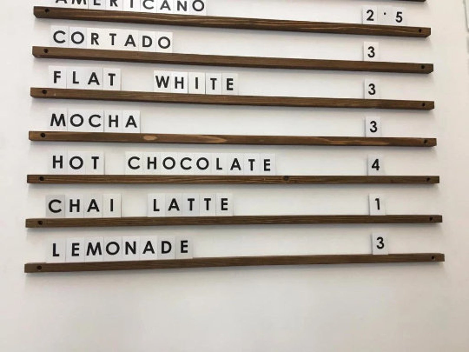 Wood Rails Tiles Letter Menu Board Sign hanging Rails and Letter Menu ...