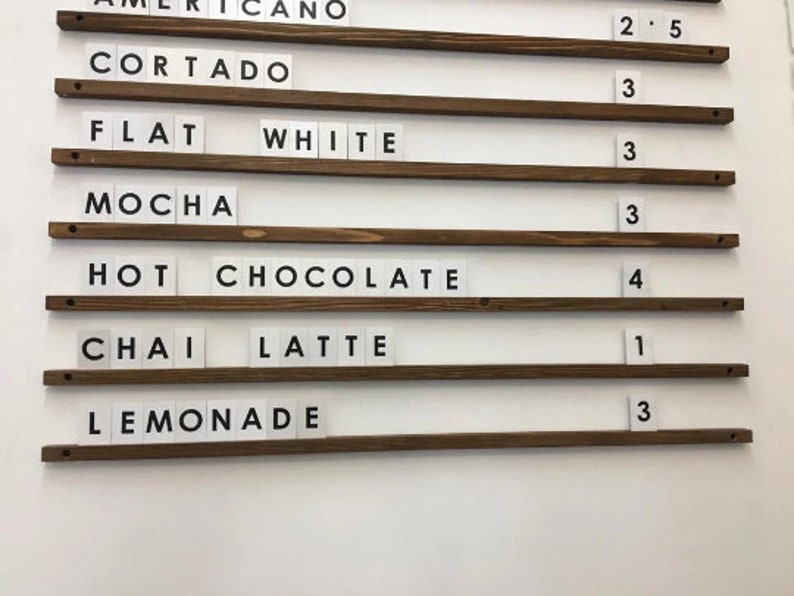 Wood Rails Tiles Letter Menu Board Sign hanging Rails and Letter Menu ...