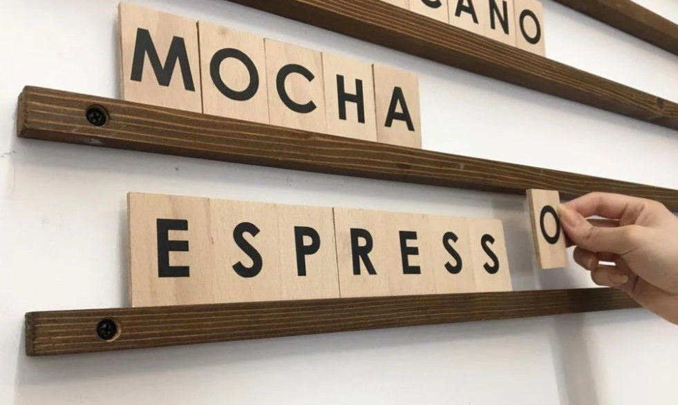 Wooden Rails Menu Board Wooden Alphabetic Letters Sign Changeable Wall ...