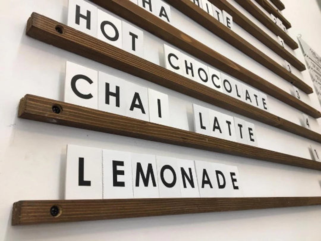 Wood Rails Tiles Letter Menu Board Sign hanging Rails and Letter Menu ...