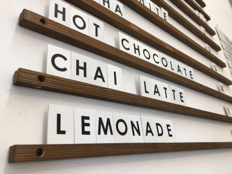 Wood Rails Tiles Letter Menu Board Sign hanging Rails and Letter Menu ...