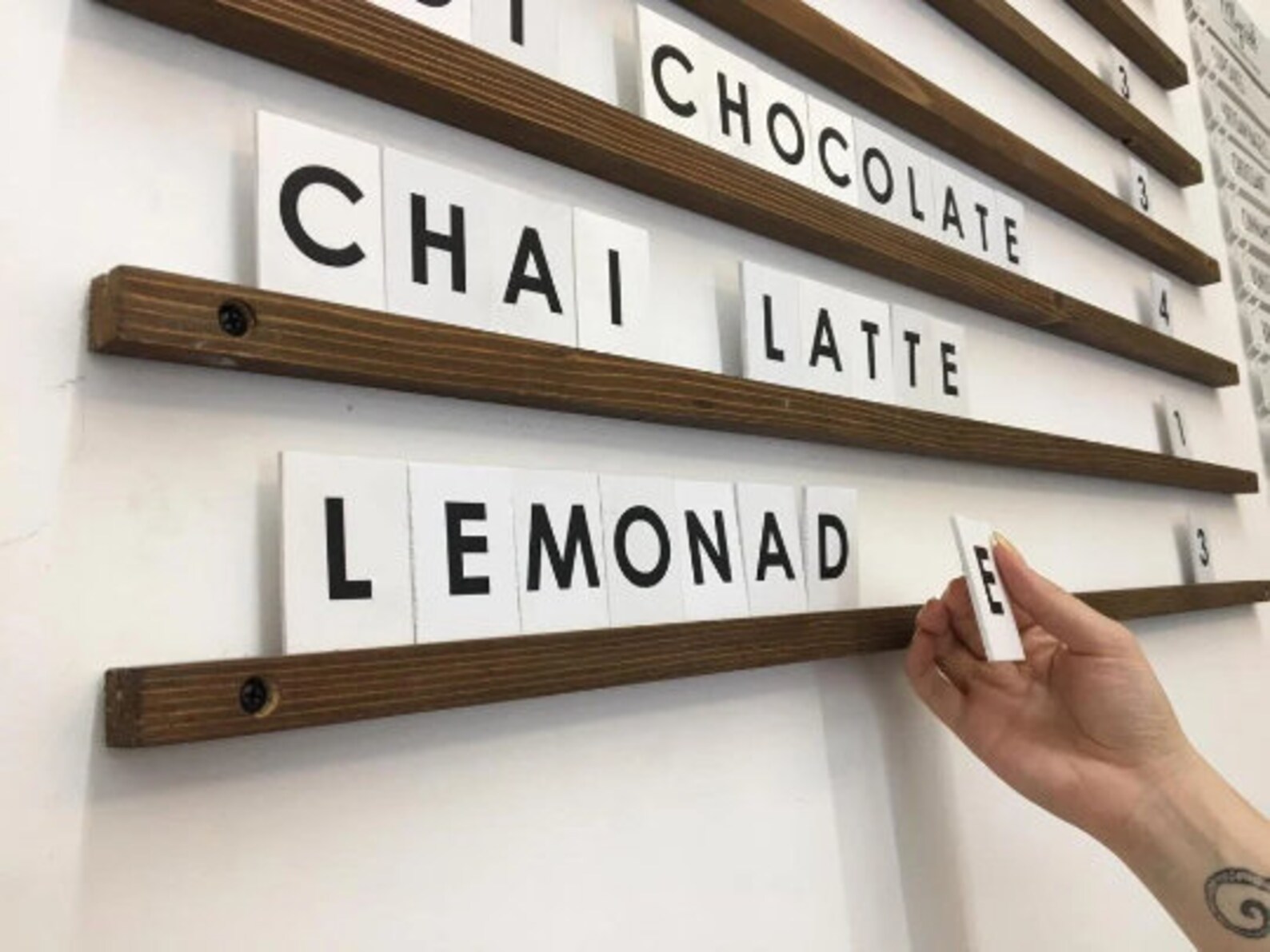 Wood Rails Tiles Letter Menu Board Sign hanging Rails and Letter Menu ...