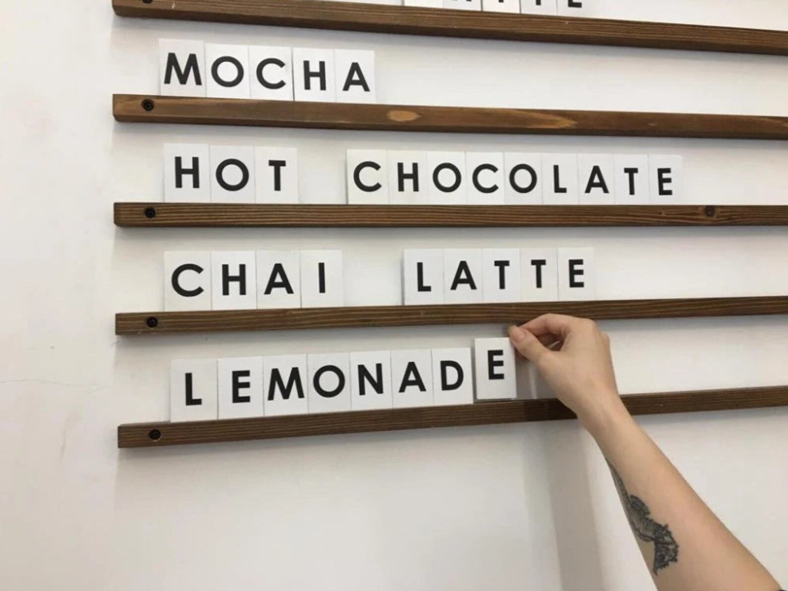 Wood Rails Tiles Letter Menu Board Sign hanging Rails and Letter Menu ...