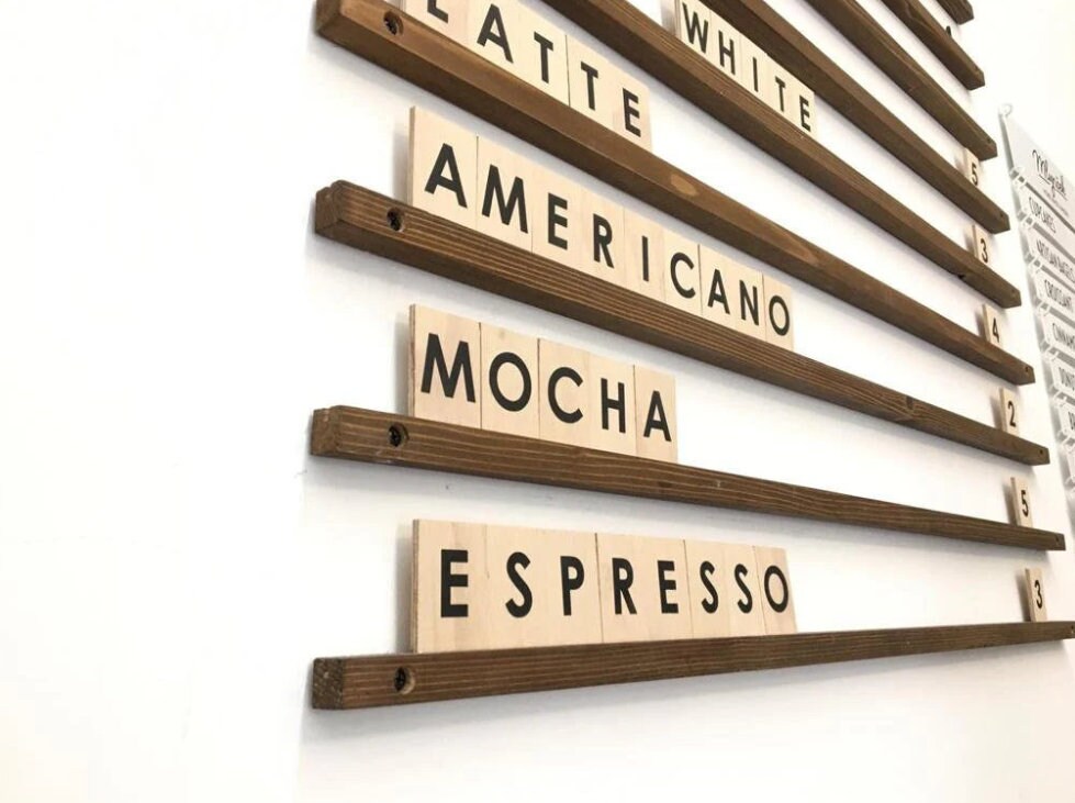 Wooden Rails Menu Board Wooden Alphabetic Letters Sign Changeable Wall ...