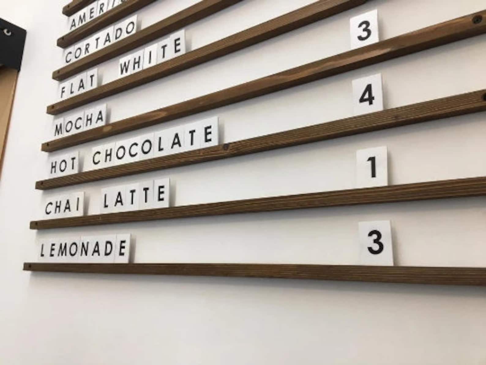 Wood Rails Tiles Letter Menu Board Sign hanging Rails and Letter Menu ...