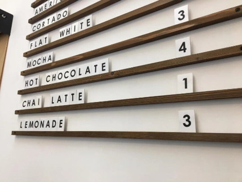 Wood Rails Tiles Letter Menu Board Sign hanging Rails and Letter Menu ...