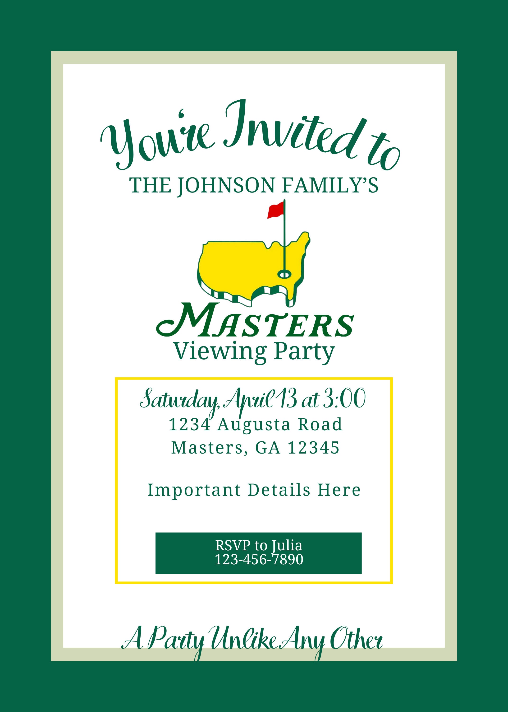 Masters Viewing Partee Golf Party Invitation Birthday Spring Party ...