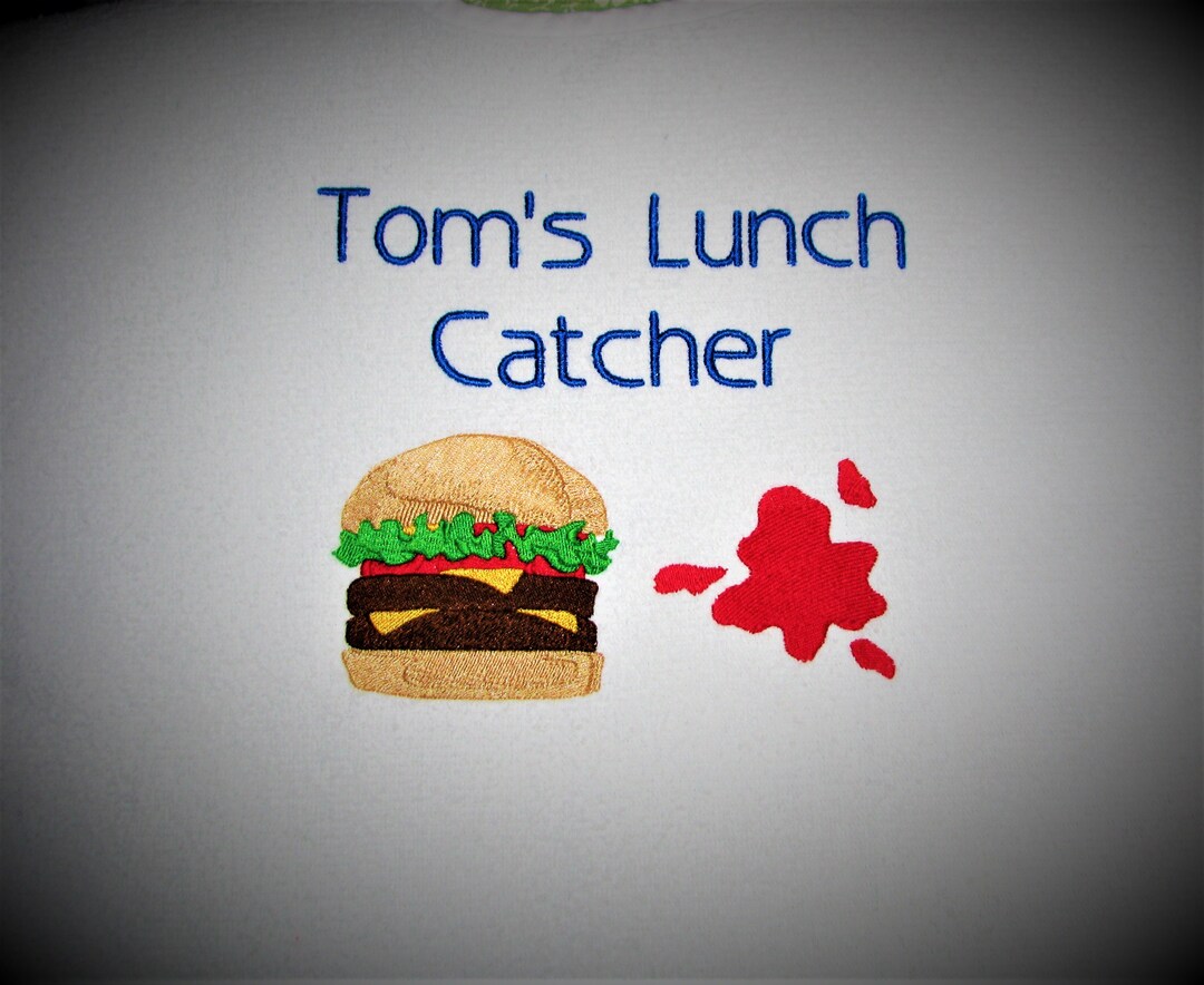 Custom Embroidered Adult Bib. Hamburger Design Complete With Pre ...
