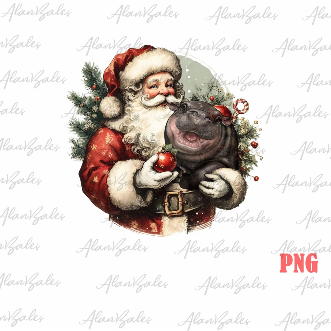 Santa Claus and Moo Deng Christmas Png, Hippo Christmas Png, Moo Deng ...