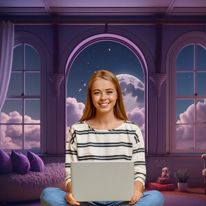 Magical Zoom Backgrounds ,window With Fluffy Clouds and the Moon for ...