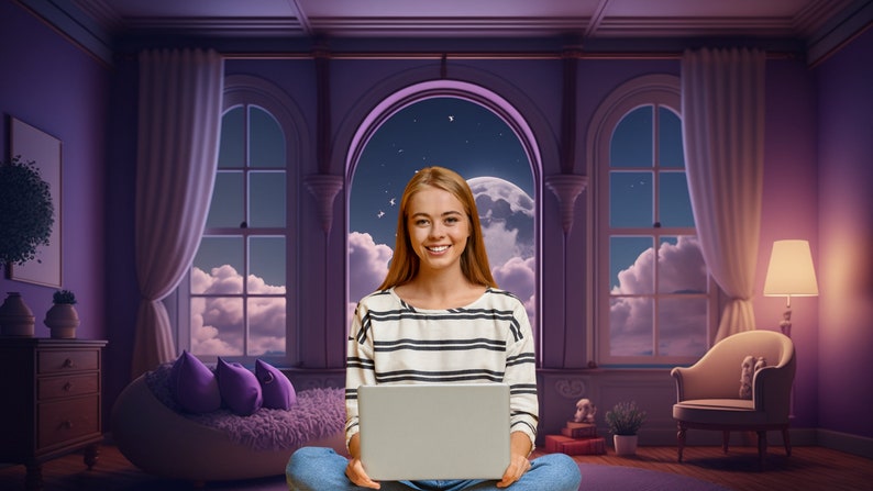 Magical Zoom Backgrounds ,window With Fluffy Clouds and the Moon for ...