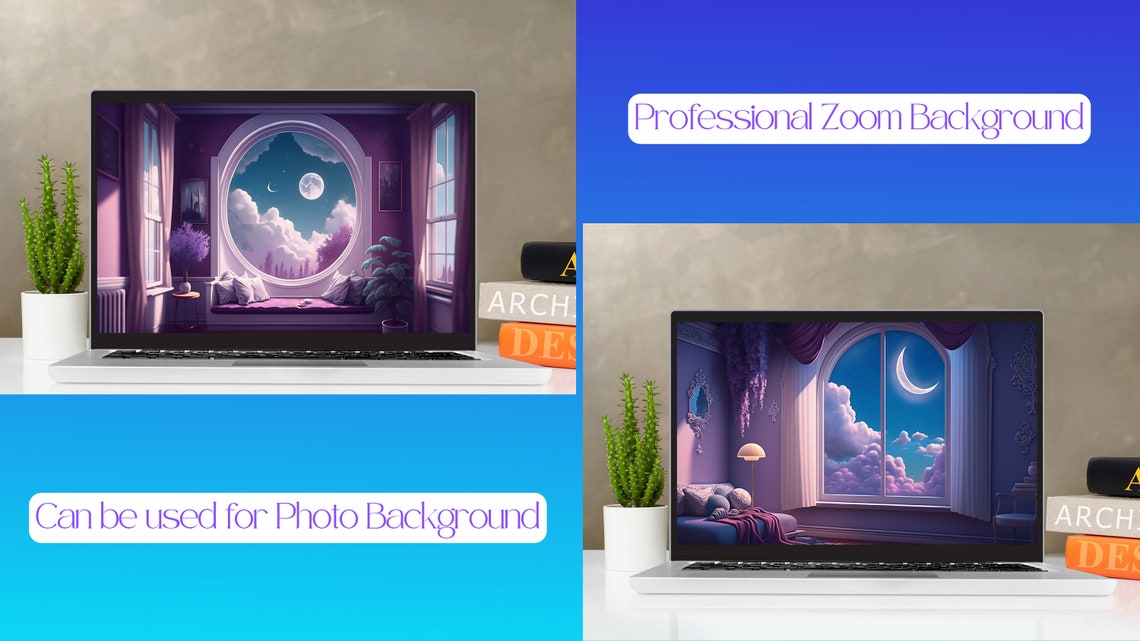 Magical Zoom Backgrounds ,window With Fluffy Clouds and the Moon for ...