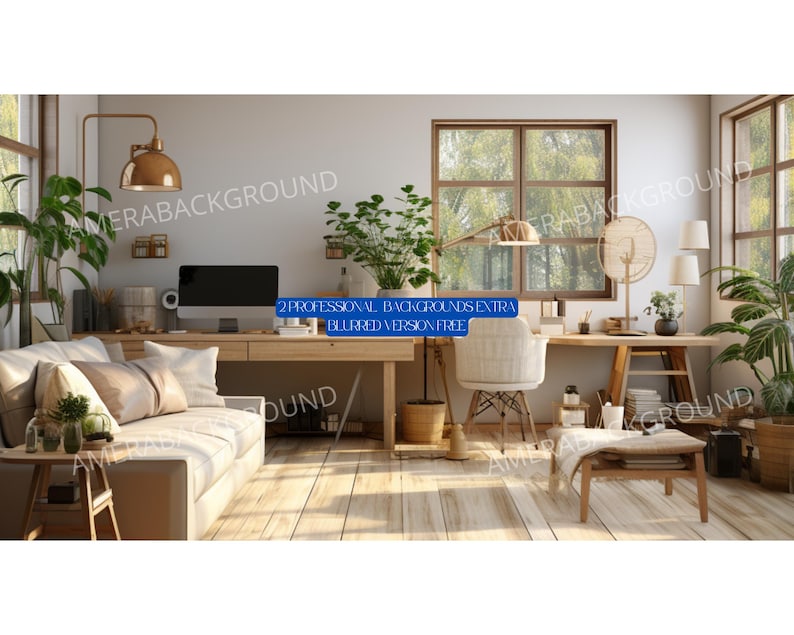 Living Room Virtual Background , Cozy Home Office ,bookshelf With ...
