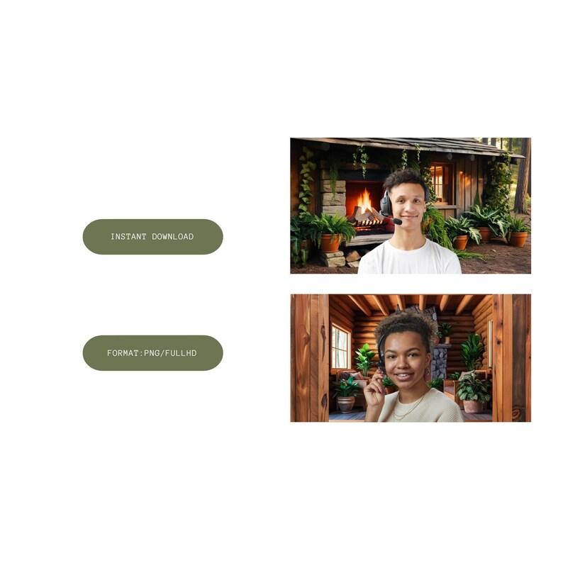 Rustic Cabin Zoom Background With Cozy Fireplace and Indoor Plants ...