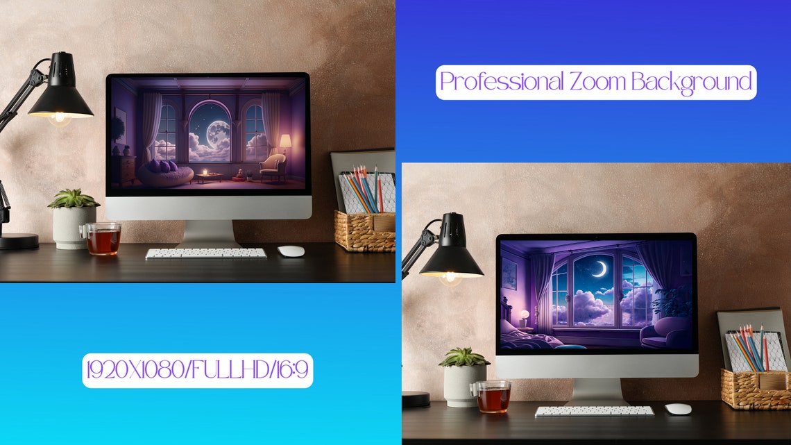 Magical Zoom Backgrounds ,window With Fluffy Clouds and the Moon for ...