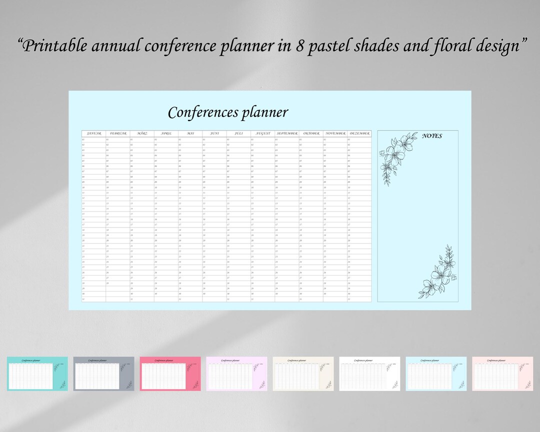 Digital and Printable Annual Conference Planner in 8 Pastel Shades With ...