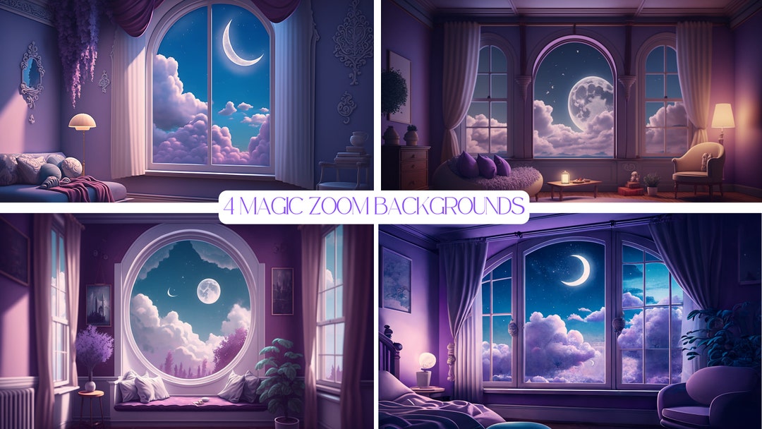 Magical Zoom Backgrounds ,window With Fluffy Clouds and the Moon for ...