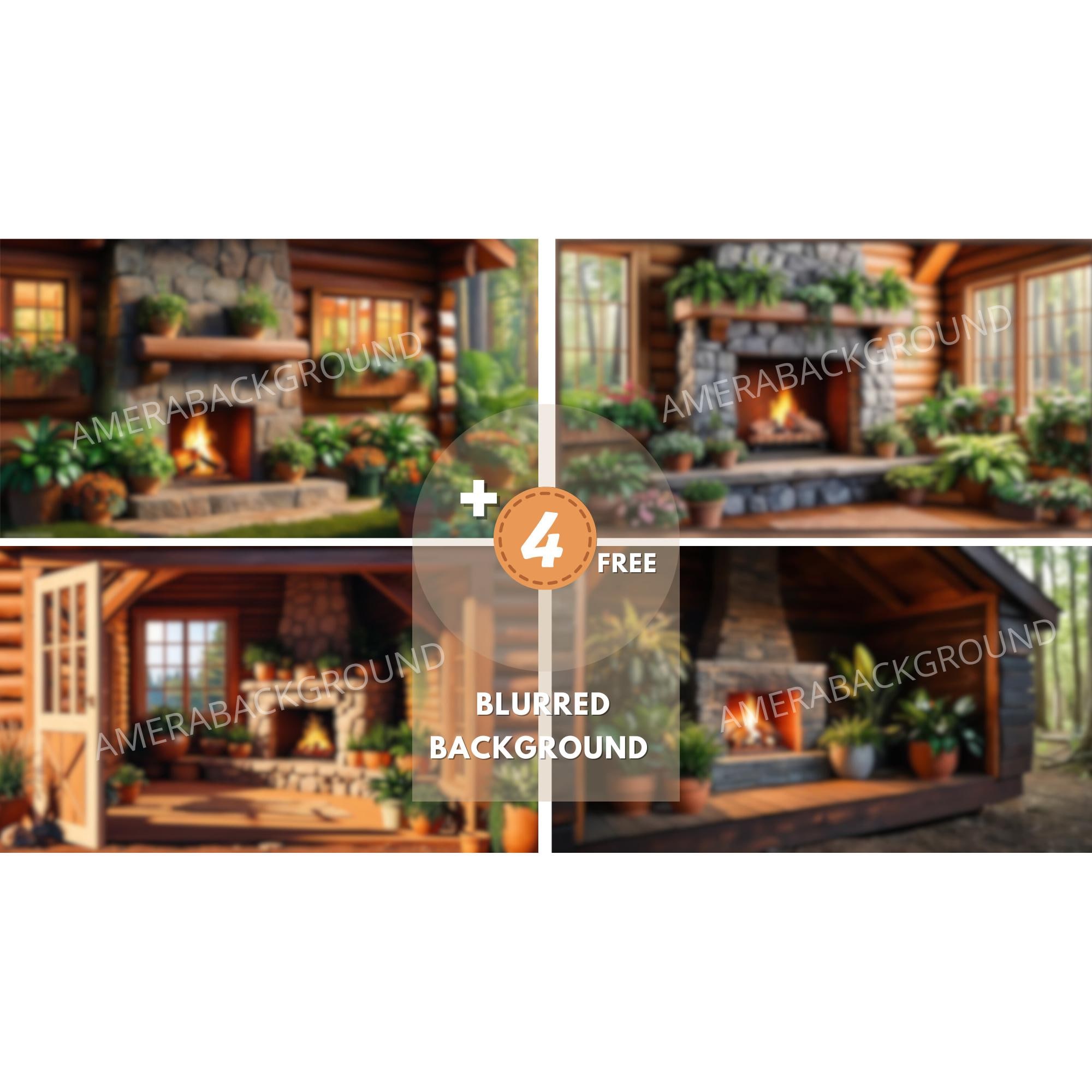 Rustic Cabin Zoom Background With Cozy Fireplace and Indoor Plants,warm ...
