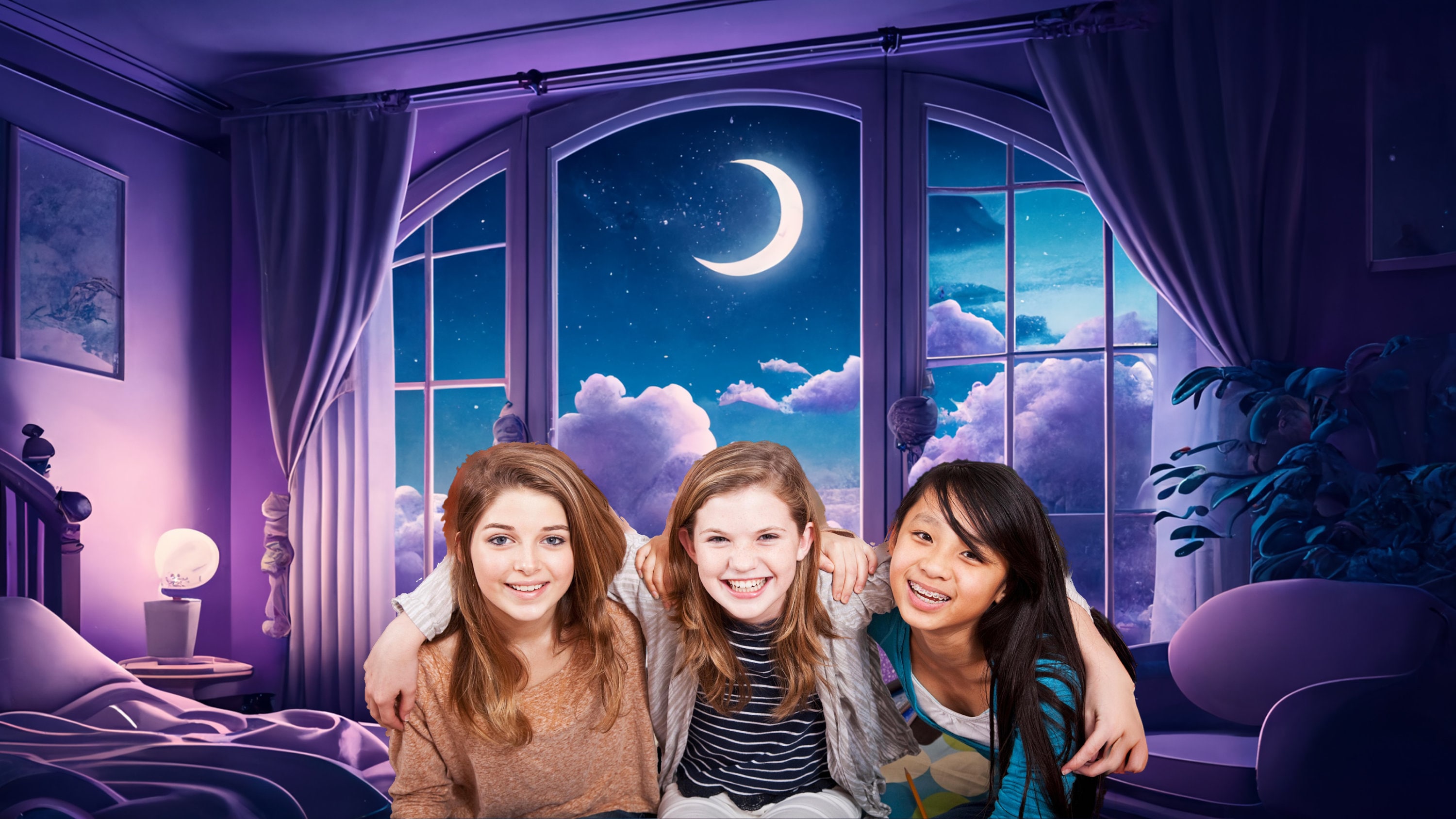 Magical Zoom Backgrounds ,window With Fluffy Clouds and the Moon for ...