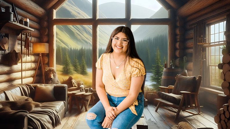 Rustic Cabin With a Waterfall Backdrop ,4 Zoom Virtual Backgrounds ...