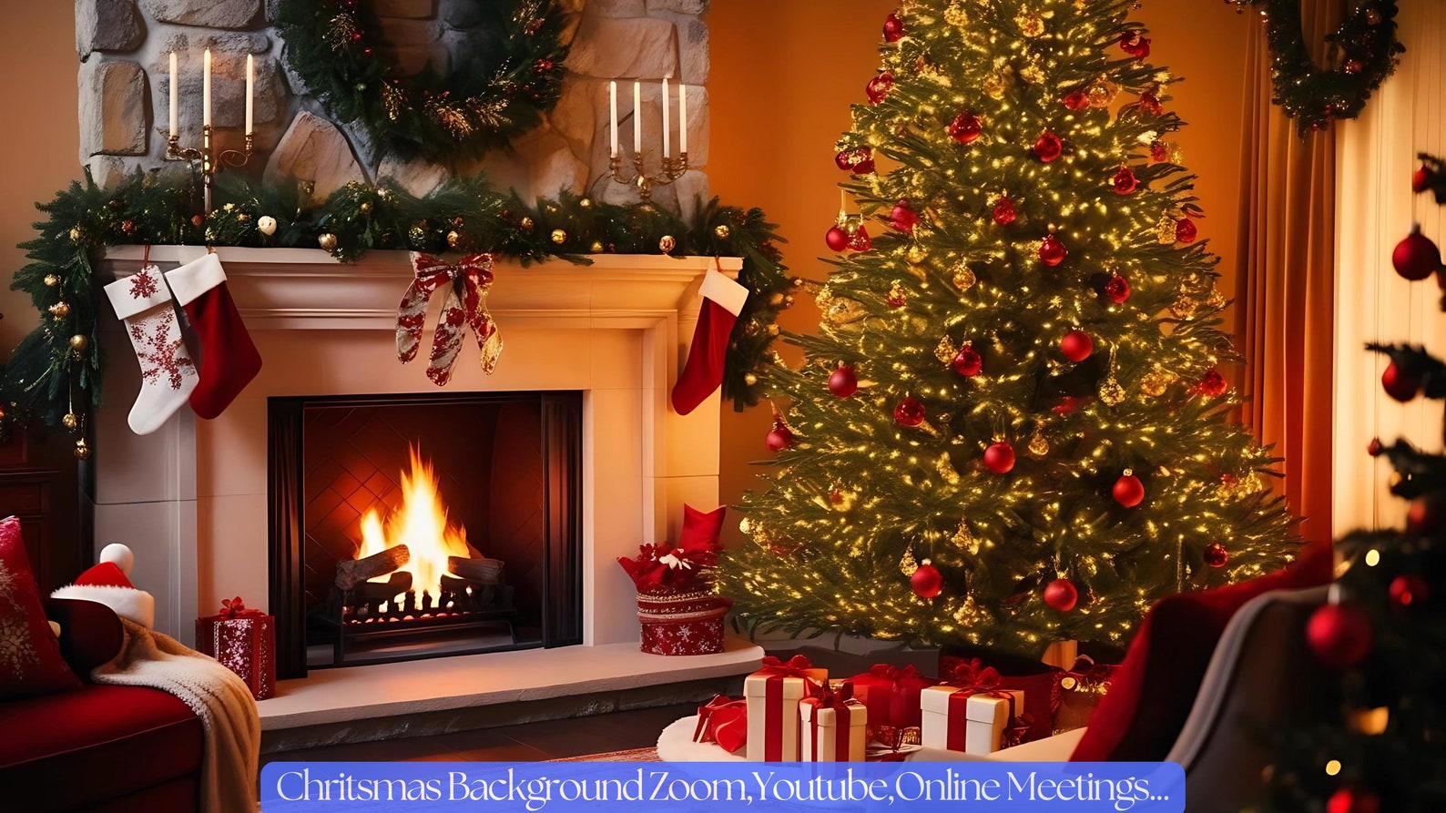 Christmas Zoom Background, Festive Virtual Backdrop for Zoom, Teams and ...