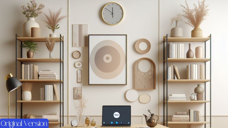 Beige Bookshelf Virtual Background , Modern Home Office ,beige Bookcase ...