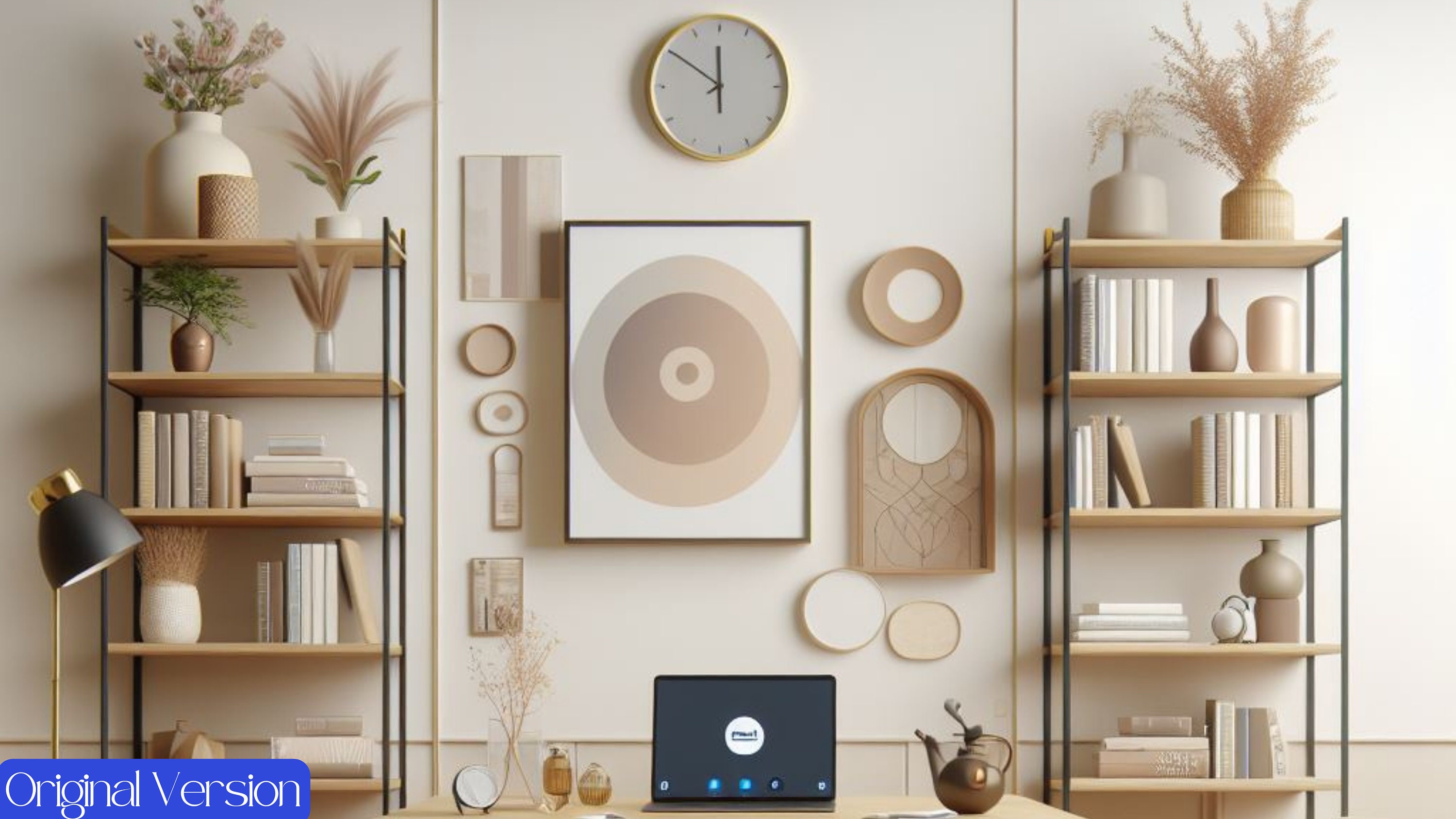 Beige Bookshelf Virtual Background , Modern Home Office ,beige Bookcase ...