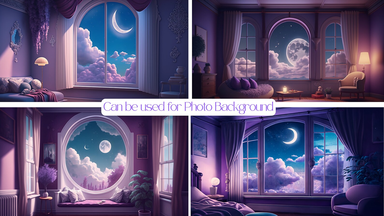 Magical Zoom Backgrounds ,window With Fluffy Clouds and the Moon for ...