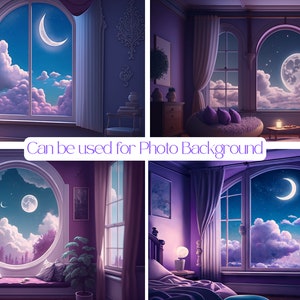 Magical Zoom Backgrounds ,window With Fluffy Clouds and the Moon for ...