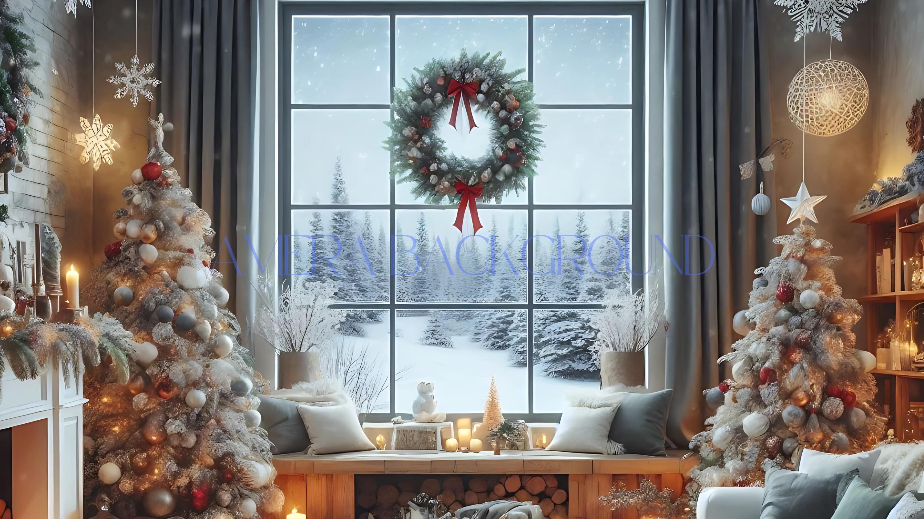 Christmas Zoom Background,cozy Living Room With Trees, Fireplace ...