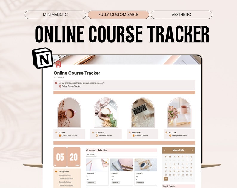 Online Course Tracker Notion Template Coursecreator Digital Product ...
