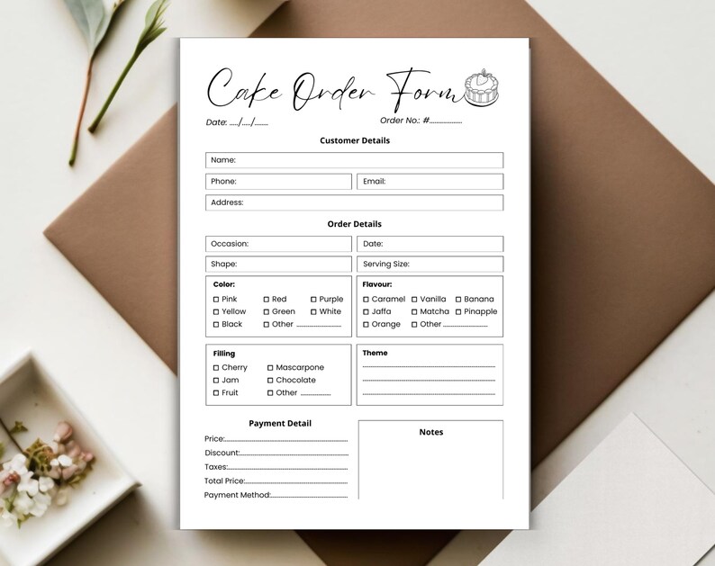 Cake Order Form, Bakery Order Form, Order Form Template, Simple Order ...