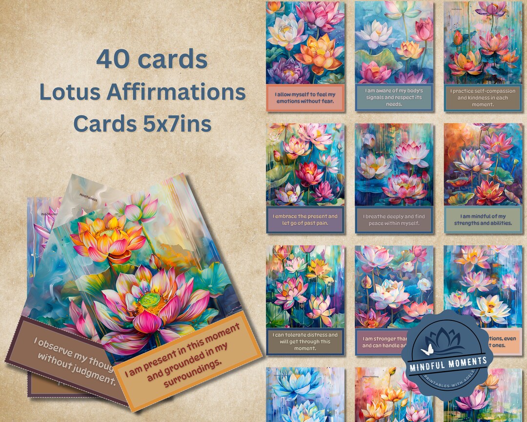 Lotus Affirmation Cards - Emotional Wellness Quotes, Instant Download ...