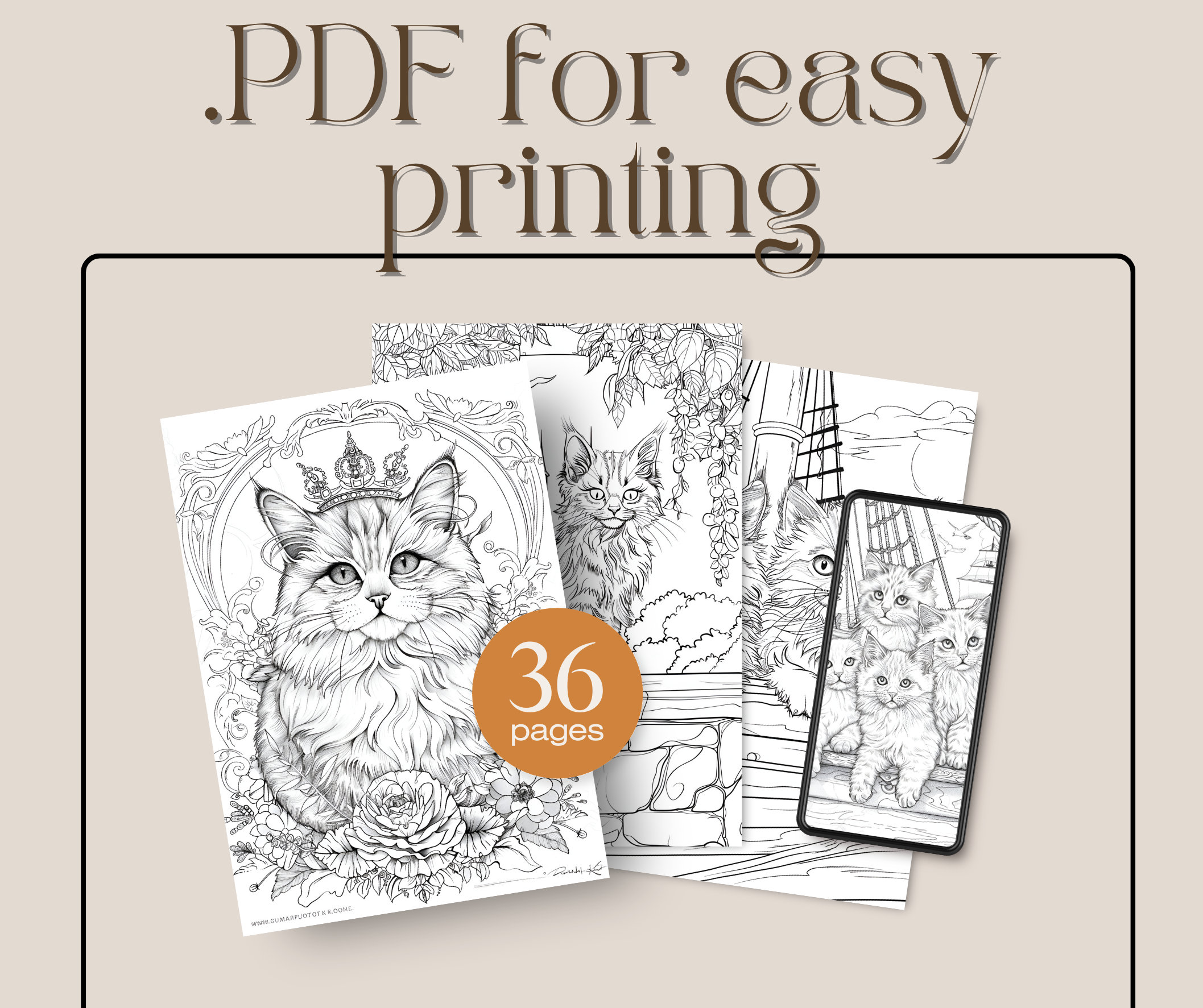 Magical Royal Cats Coloring Pages for Adults and Kids - Instant ...