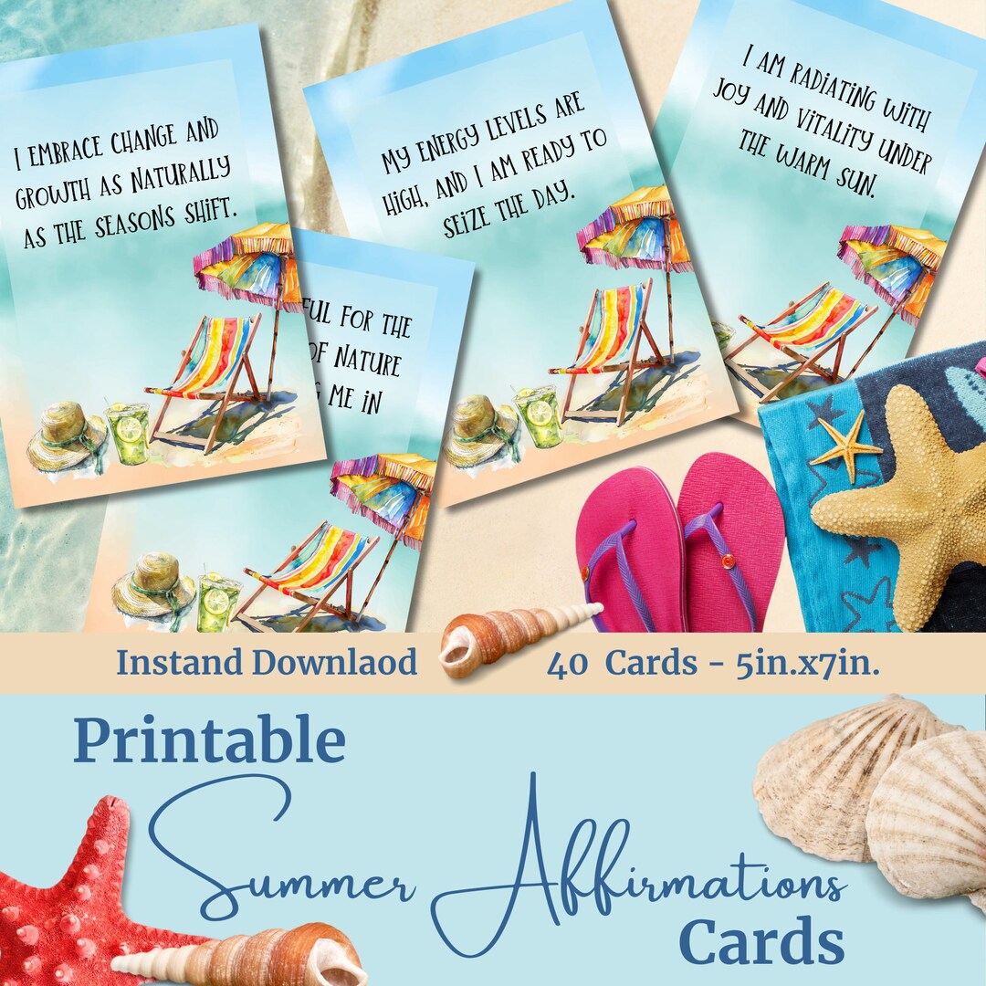 40 Summer Affirmation Cards Printable Positive Statements for Seasonal ...