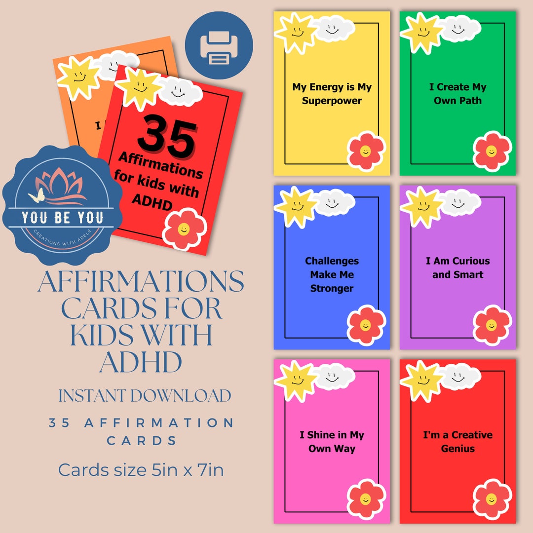 ADHD Affirmation Cards for Kids - Instant Download, Empowering Daily ...