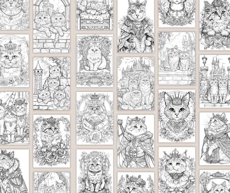 Magical Royal Cats Coloring Pages for Adults and Kids Instant Download ...