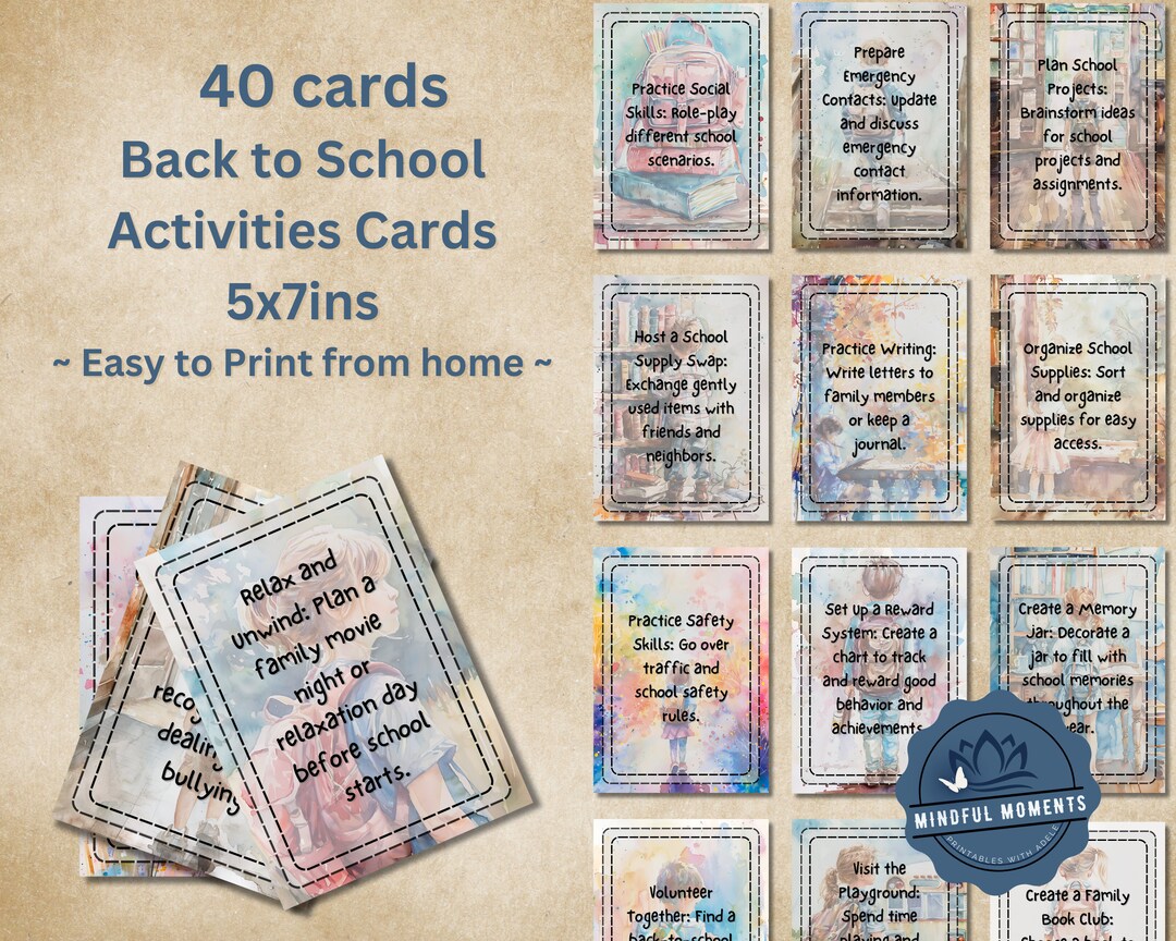 Back to School Activities Cards 5x7in | Printable | Easy Home Printing ...