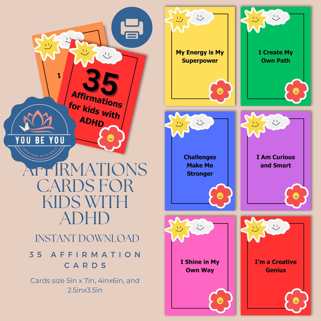 ADHD Affirmation Cards for Kids Instant Download, Empowering Daily ...