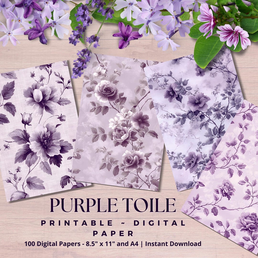 Purple Toile Printable Digital Paper 100 Digital Papers - Etsy