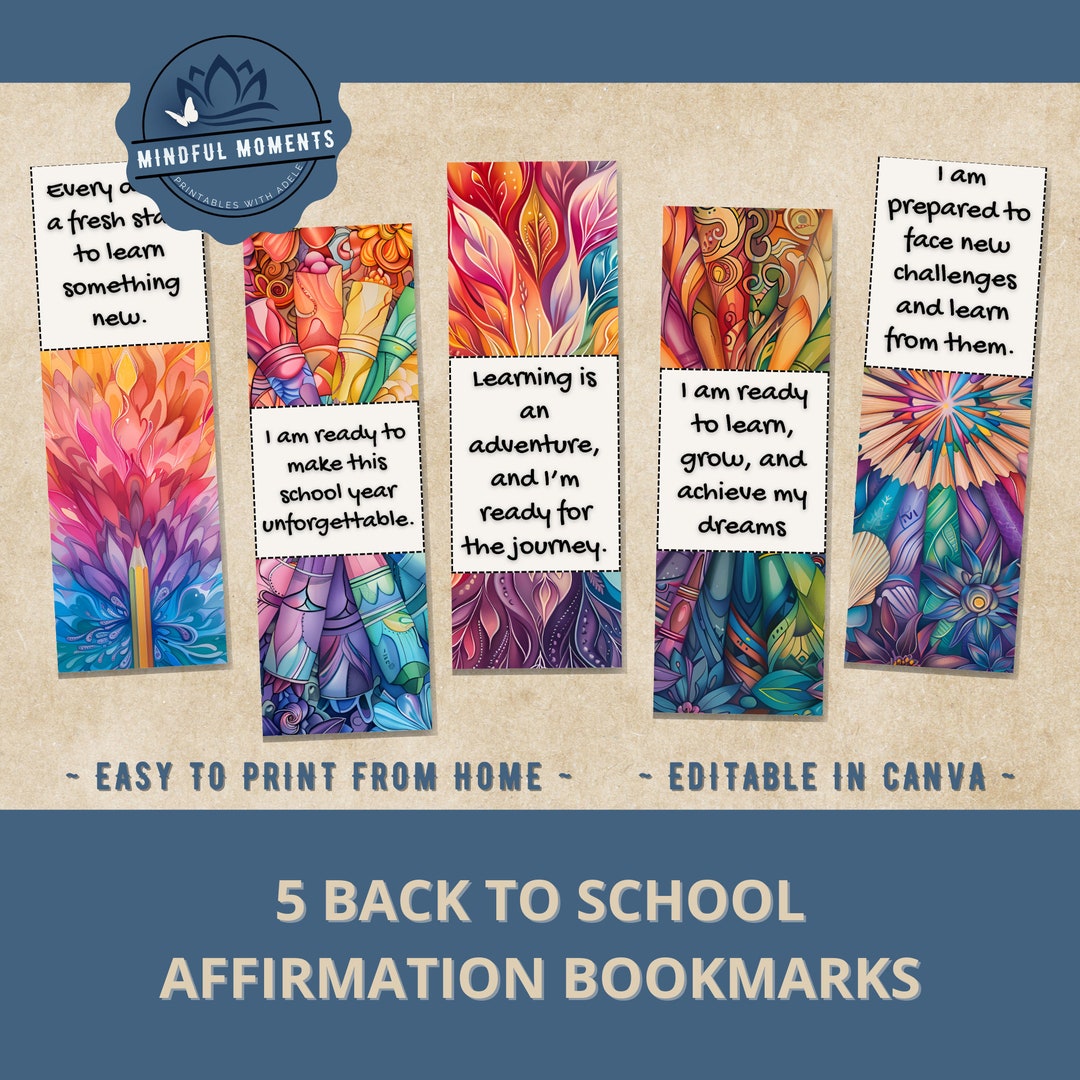 Back to School Affirmation Bookmarks | Printable & Editable in Canva ...