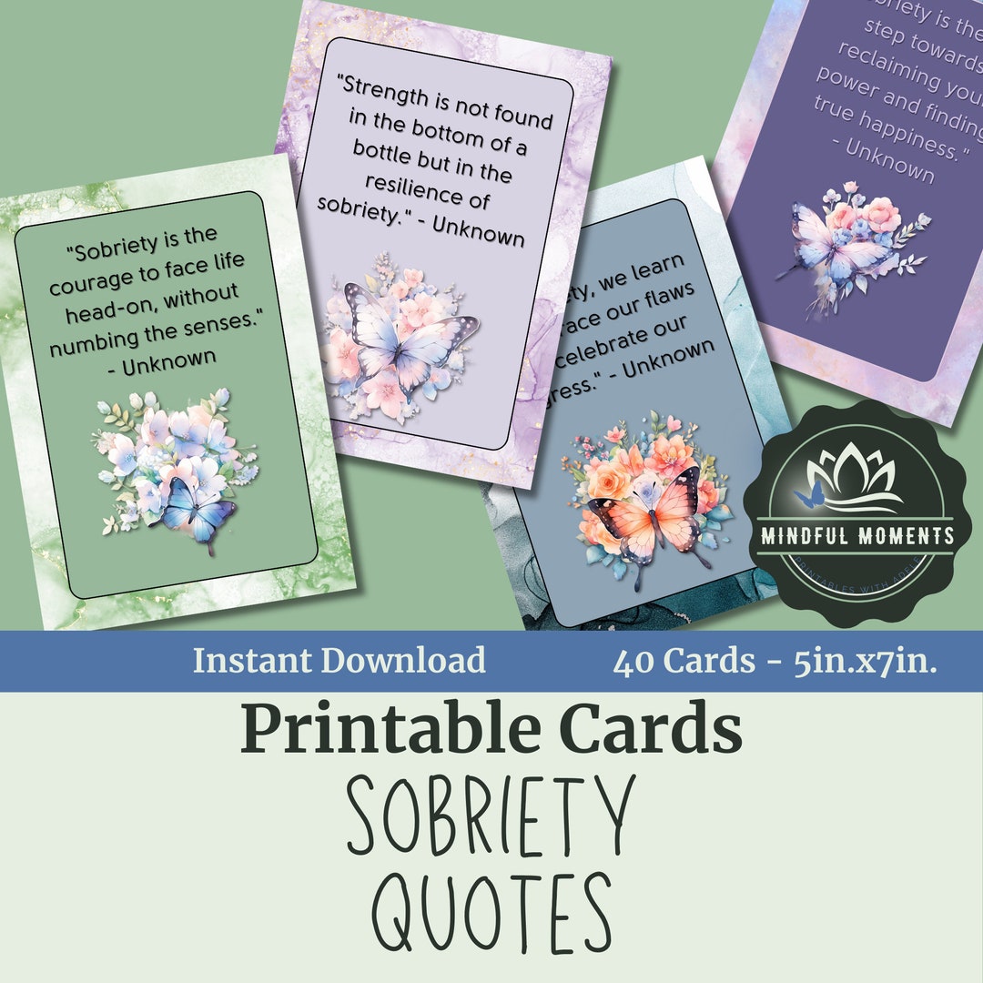 Printable Sobriety Quotes Cards - 40 Digital Download Cards ...