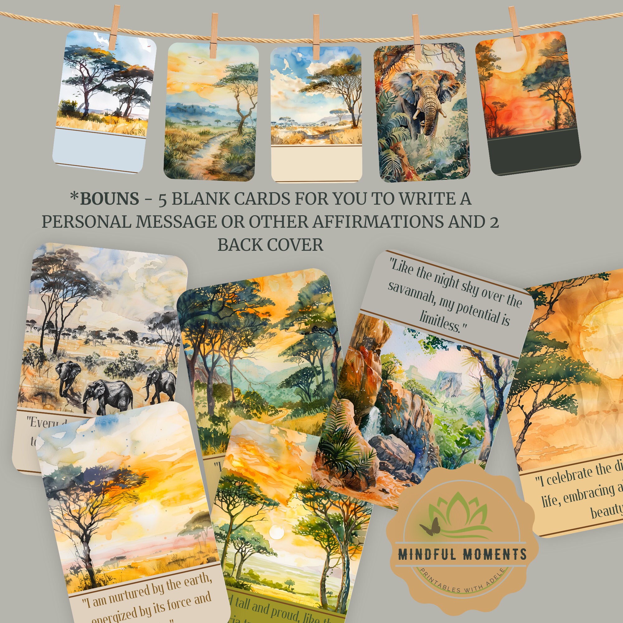 Safari Themed Affirmation Cards - Printable – Digital Downloads ...