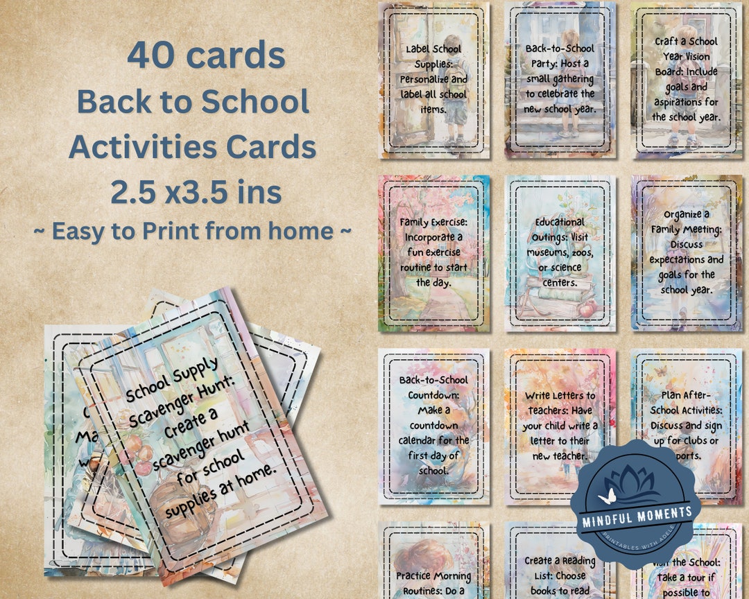 Back to School Activities Cards 2.5x3.5in | Printable | Easy Home ...