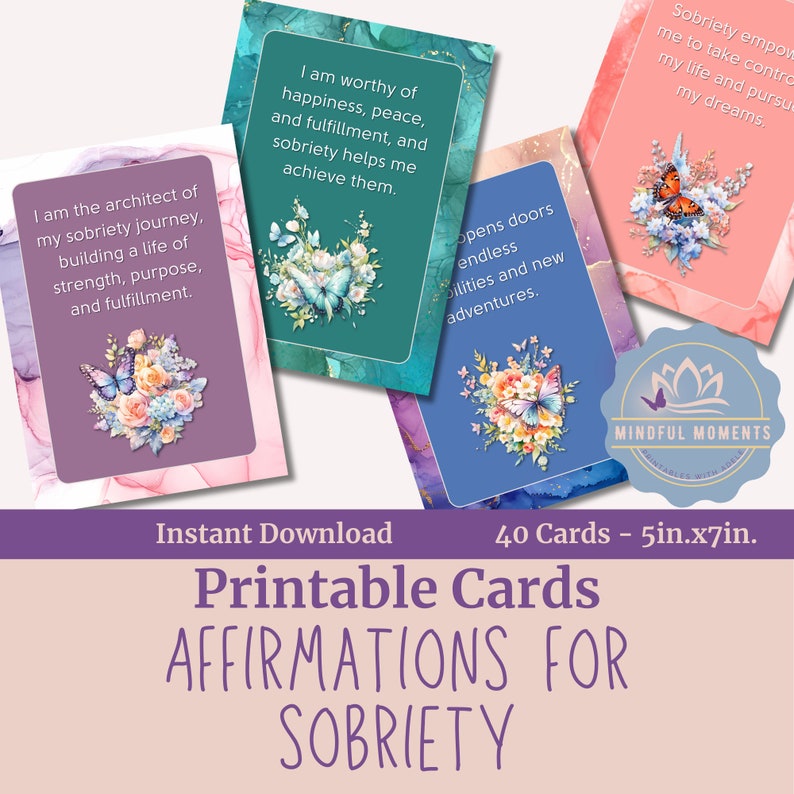 Printable Affirmations for Sobriety Cards - 40 Digital Downloadable ...